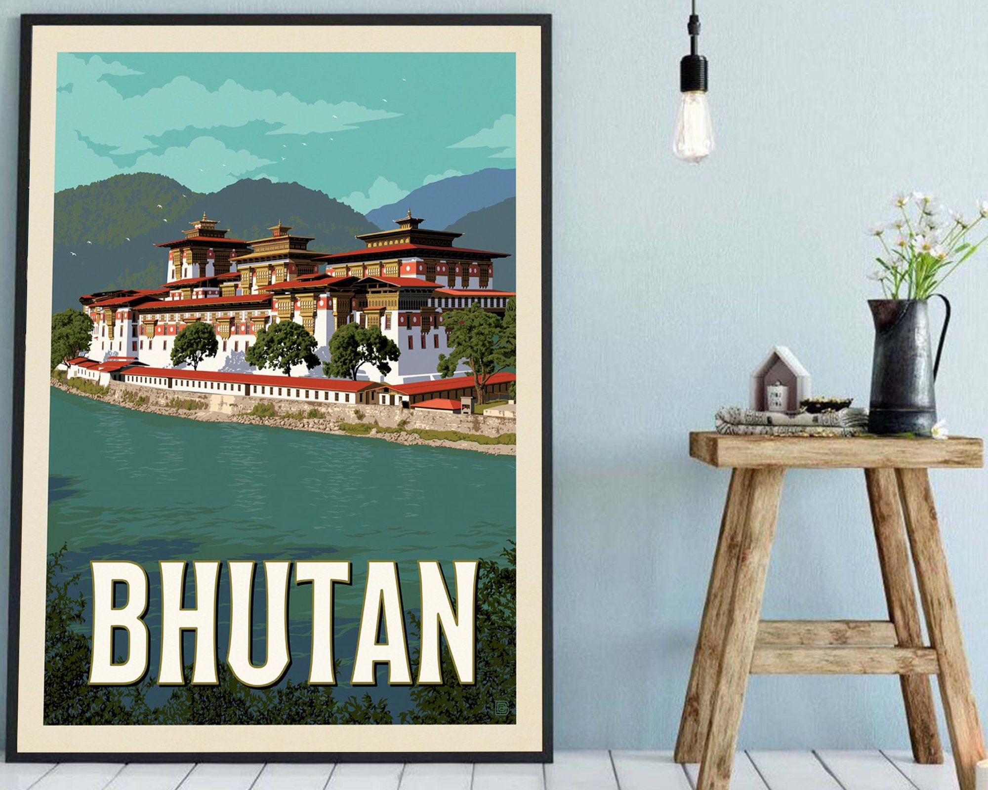 Bhutan Vintage Poster Print Made In Bhutan Travel Poster | Etsy