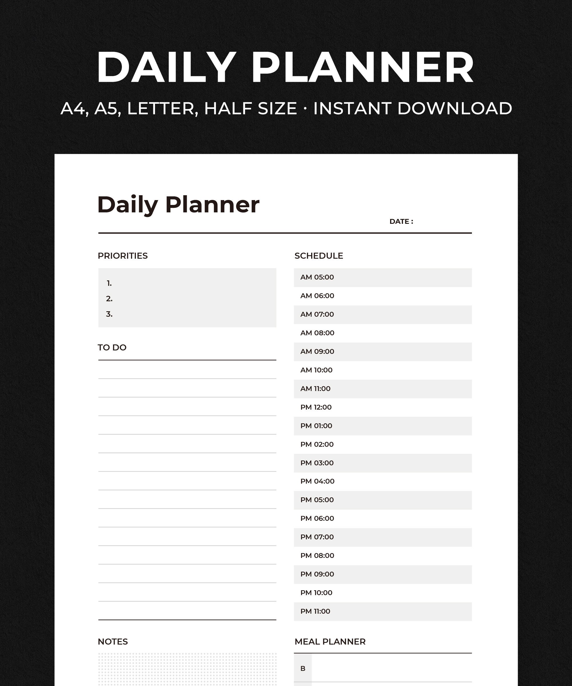 Printable Daily Planner, Instant Download PDF, Printable to Do List ...
