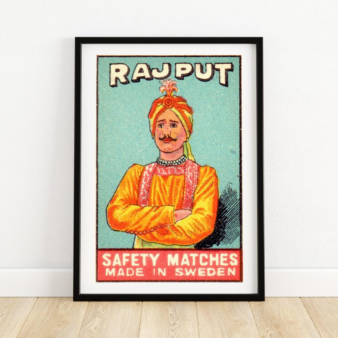 Rajput Safety Matches Art Print | Vintage Swedish Matchbox Label ...