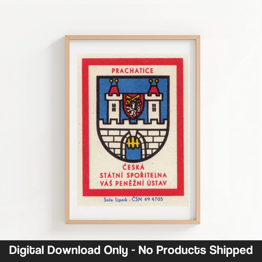 Lion Castle Coat of Arms Vintage Label, Czech Heraldry Design (11x14 ...