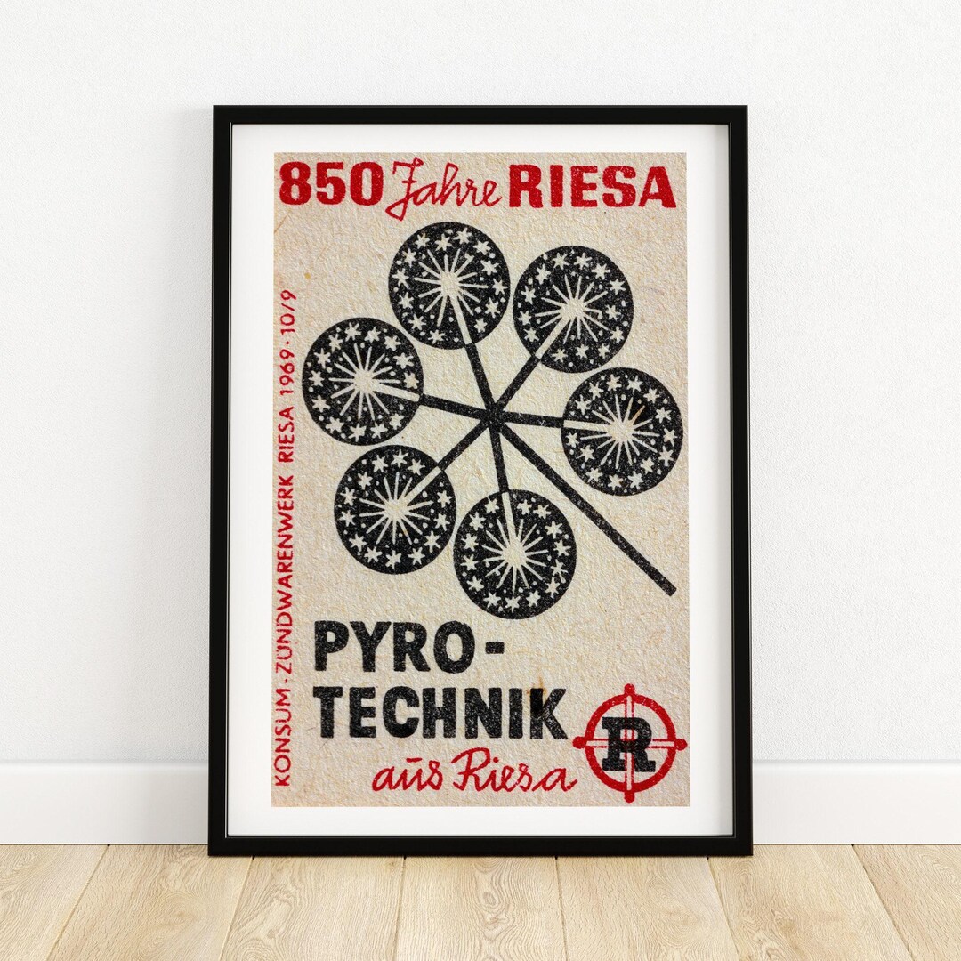 850 Years of Fireworks - Matchbox Print - Czech Wall Art - Vintage ...