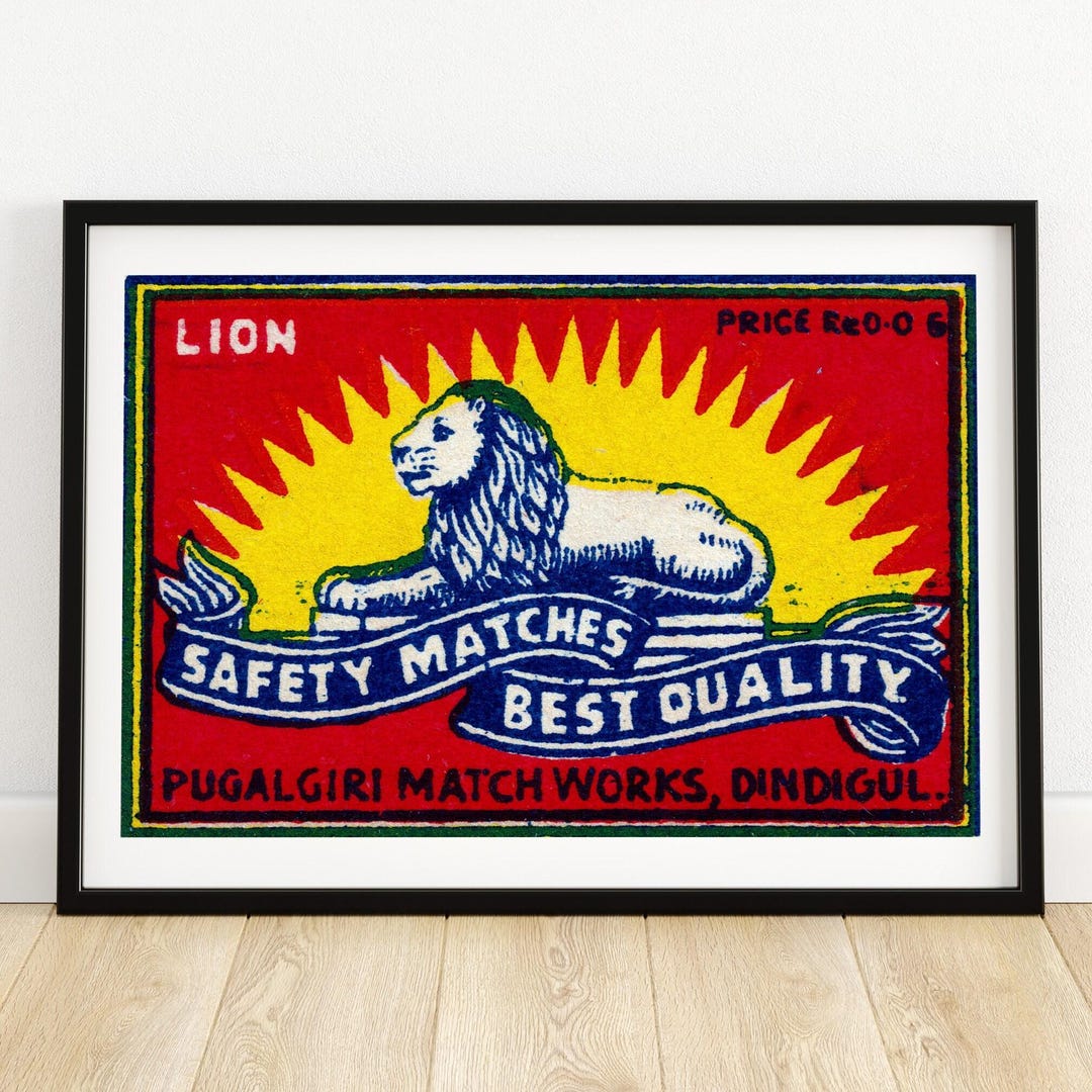 Blue Lion - Matchbox Print - Aesthetic Wall Art - Vintage India Art ...