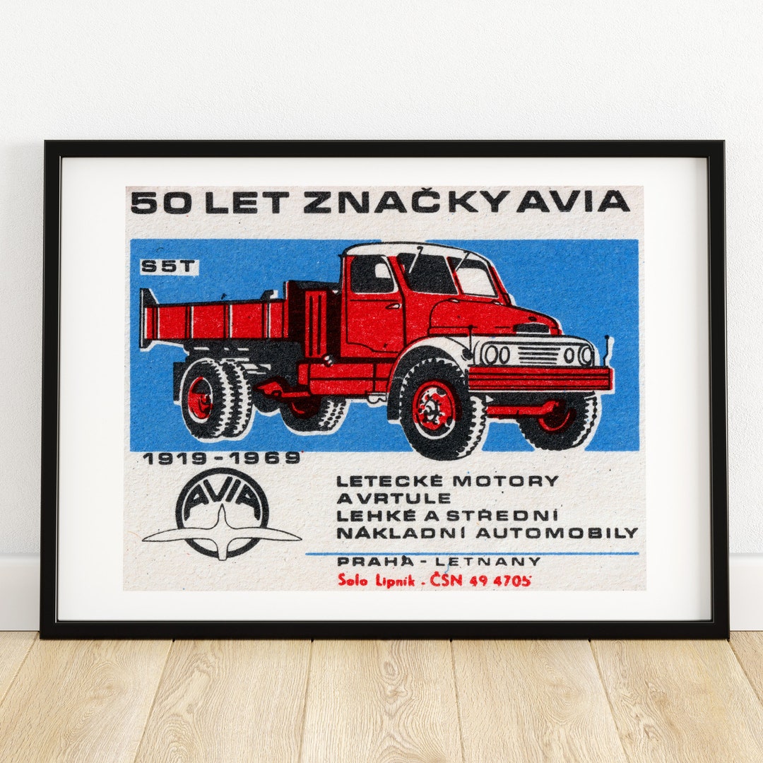 Red Tip Truck Matchbox Print Czech Wall Art Vintage Czech Art Matchbox ...