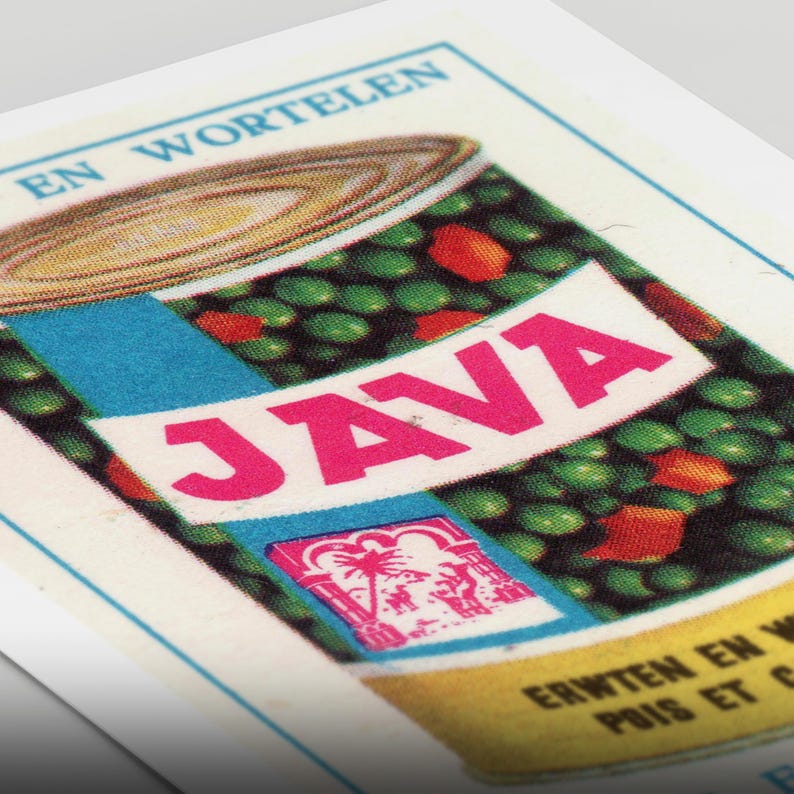 Can Green Peas Vintage Matchbox Label: Java Brand Pink Lettering, Green ...