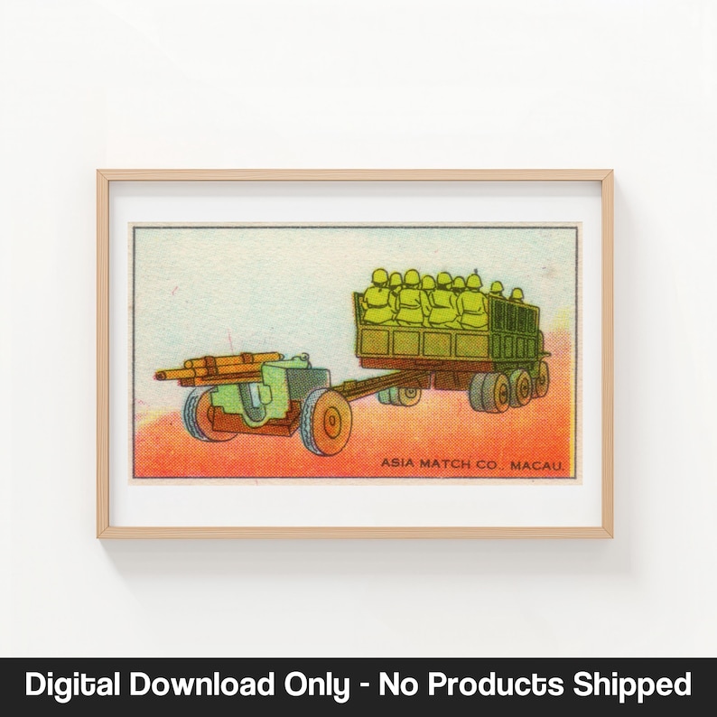 Green Vehicle Cannon Figures Vintage Matchbox Label, Macau Design ...
