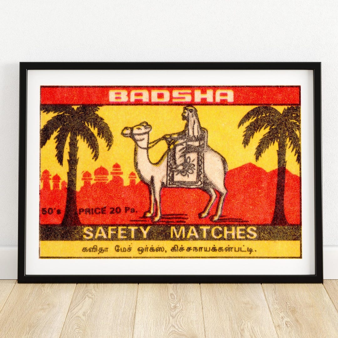 Colorful Badsha Matchbox Print Vintage Indian Art Poster Exotic Camel ...