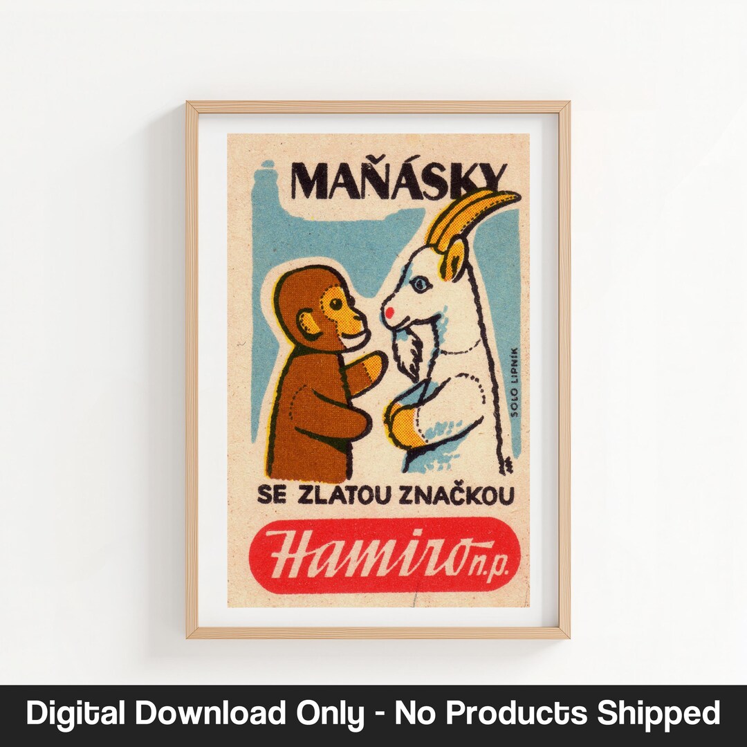 Hamiro Monkey Goat Vintage Label: Hand Colored Retro Animal Artwork ...