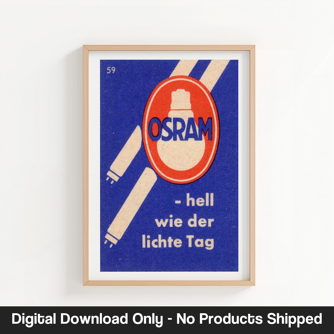 Light Bulb Blue Red Matchbox Label: Vintage OSRAM Illustration - High ...