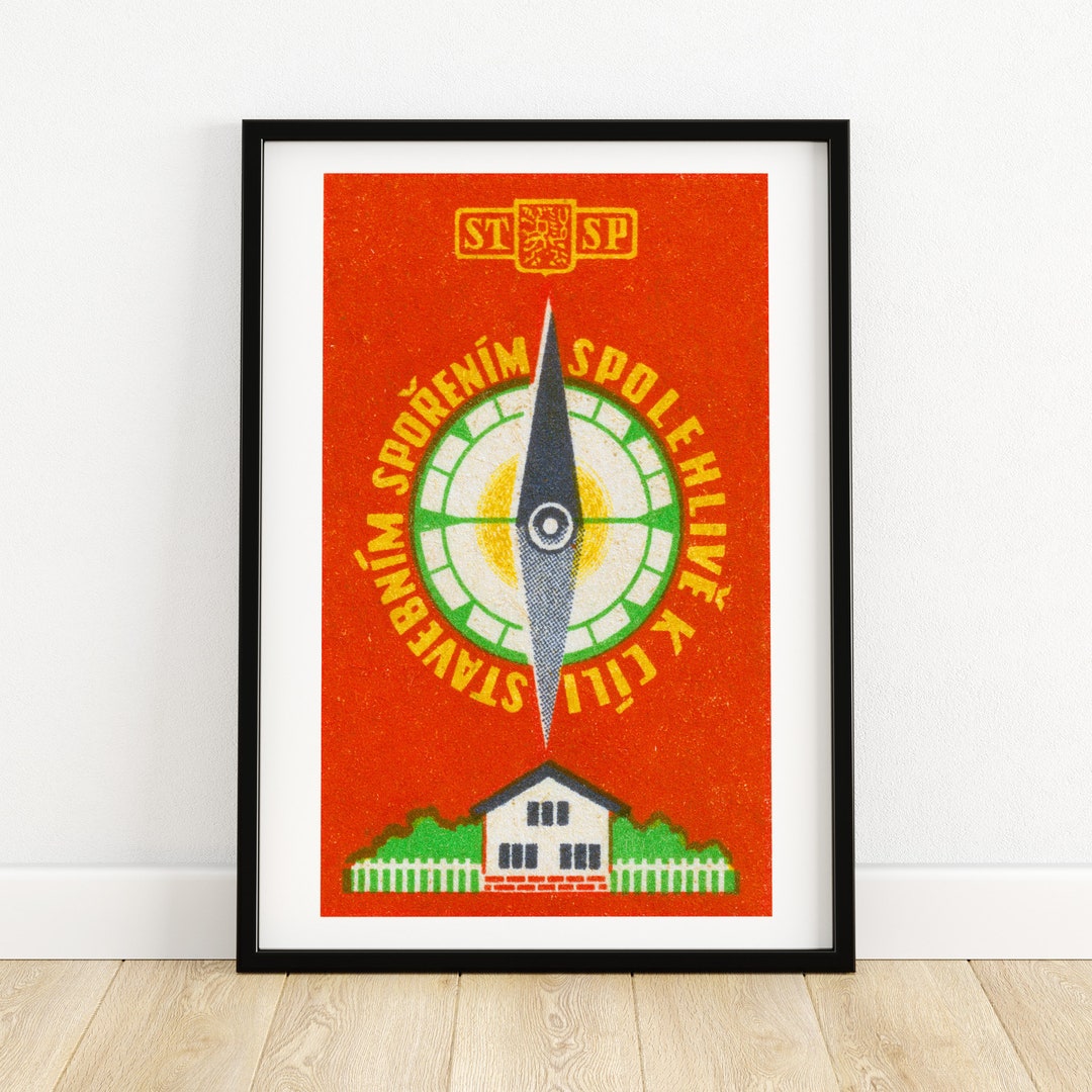 Red Compass Matchbox Print Czech Wall Art Vintage Czech Art Matchbox ...