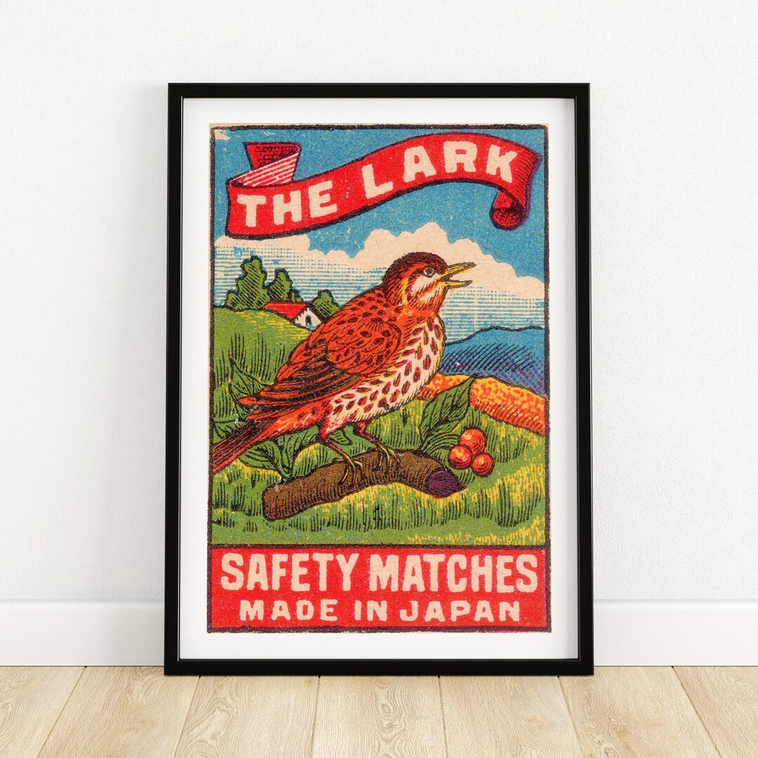 Lark Bird Matchbox Art Print | Japanese Vintage Safety Match Label ...