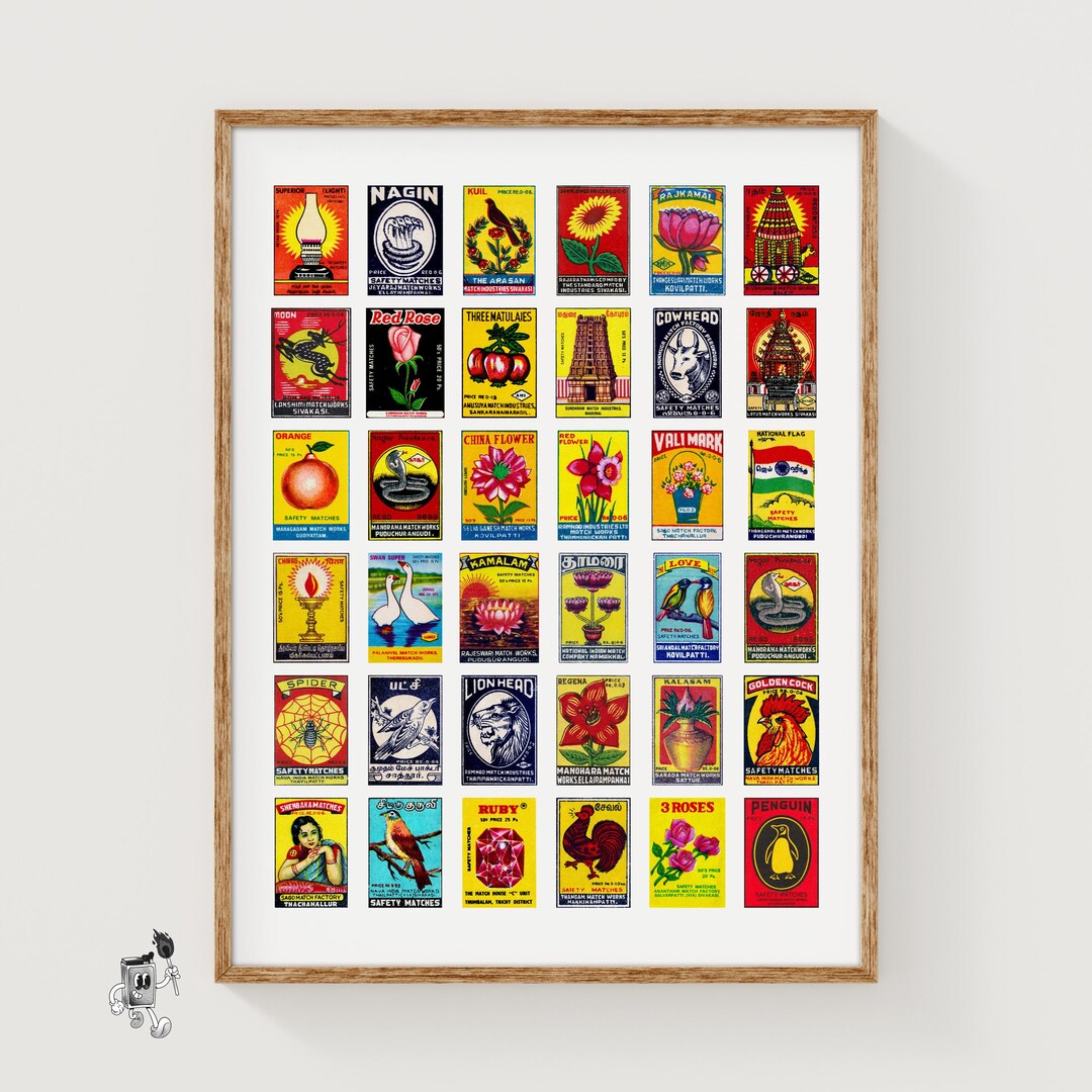 Tamil Matchbox Label Collage Print, Grid Poster, Vintage Graphic ...