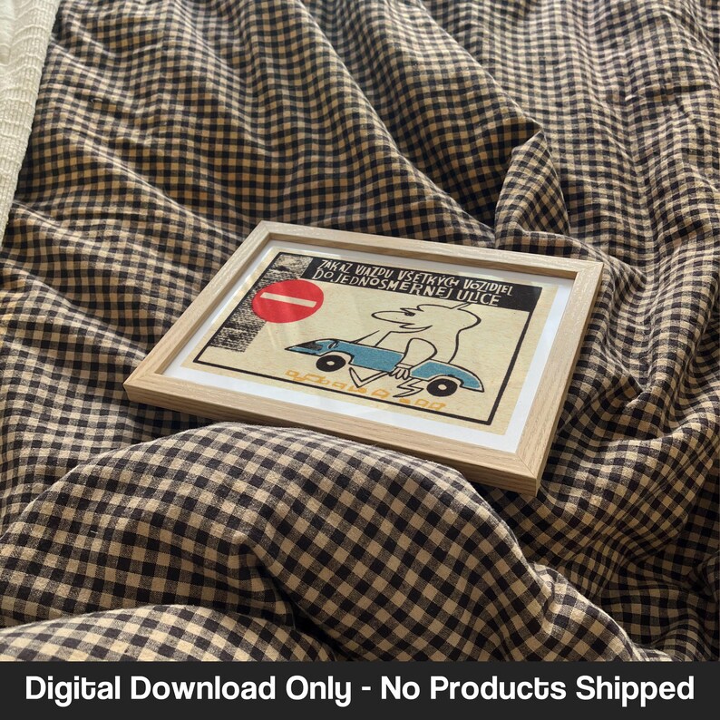 Car No Entry Sign Vintage Matchbox Label: Blue Cartoon Car, Red ...