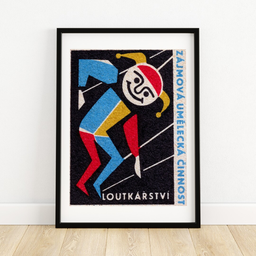 Jester Puppet Matchbox Print Czech Wall Art Vintage Czech Art Matchbox ...