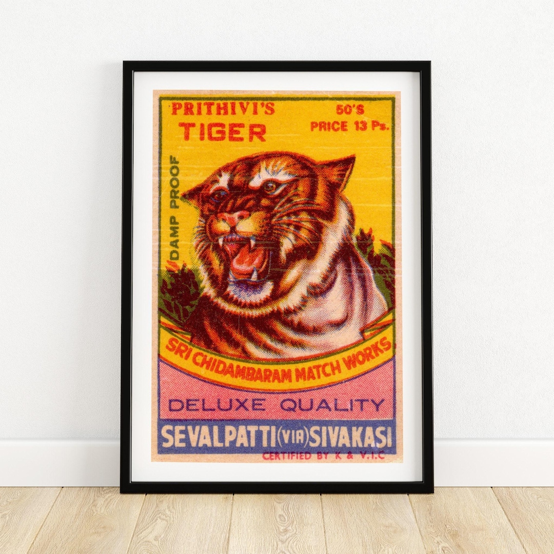 Tiger Matchbox Art Print | Mid-century Indian Design | Vintage Style ...