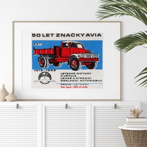 Red Tip Truck Matchbox Print Czech Wall Art Vintage Czech Art Matchbox ...