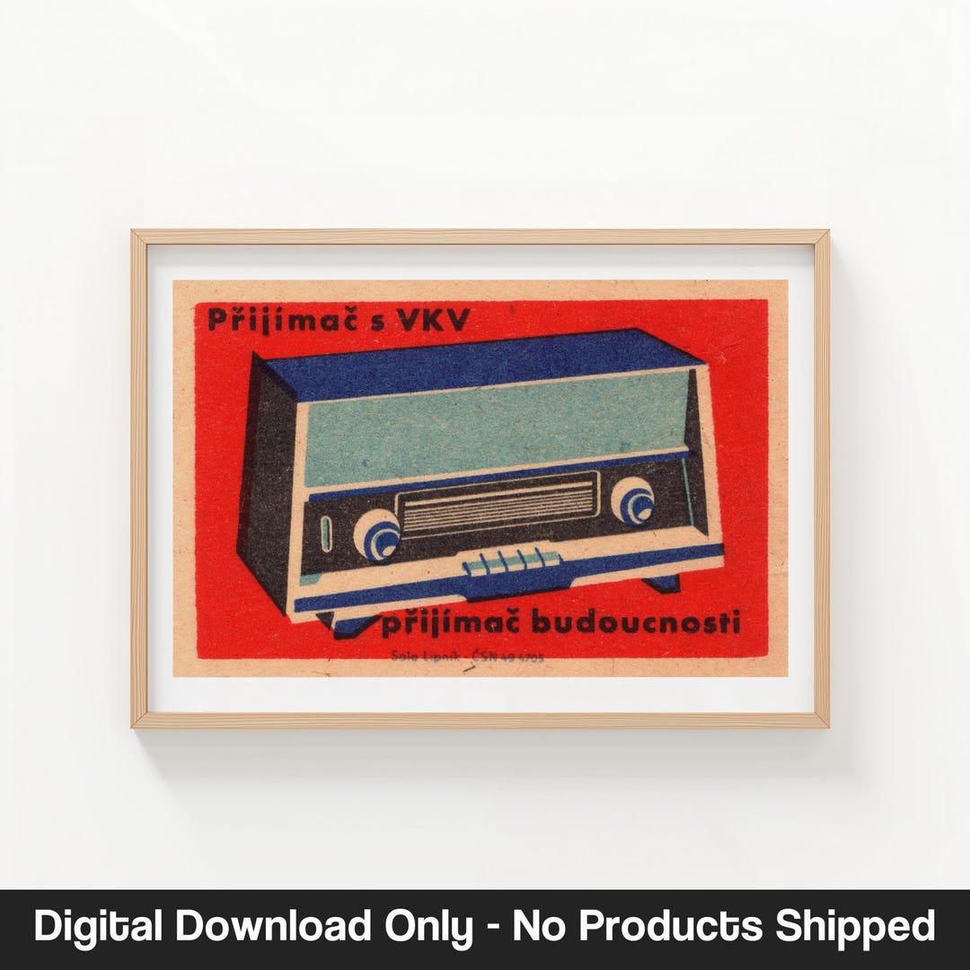 Vintage Radio Receiver Matchbox Label: Retro Czech Print, Red Blue ...