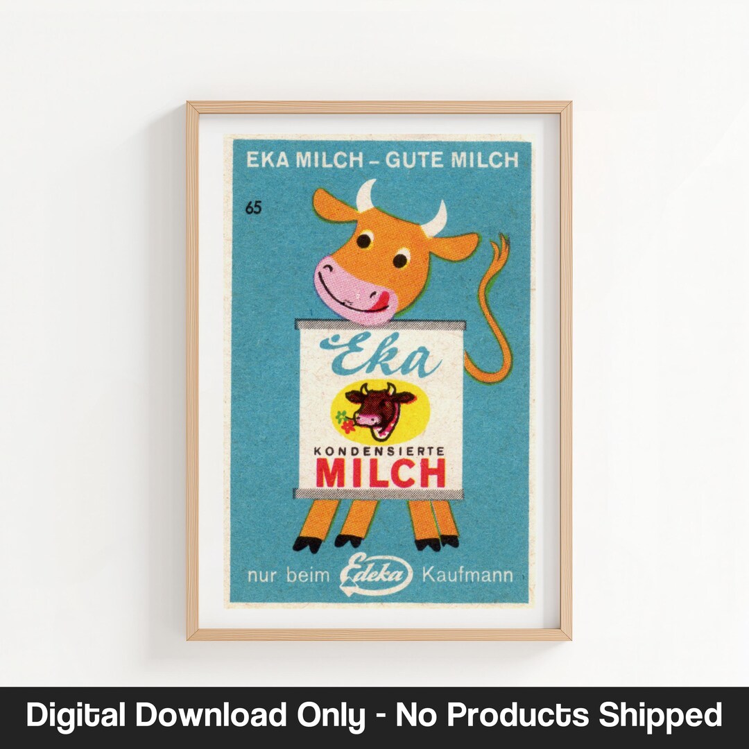 Eka Cow Condensed Milk Label Vintage Printable, Blue Background, Hand ...