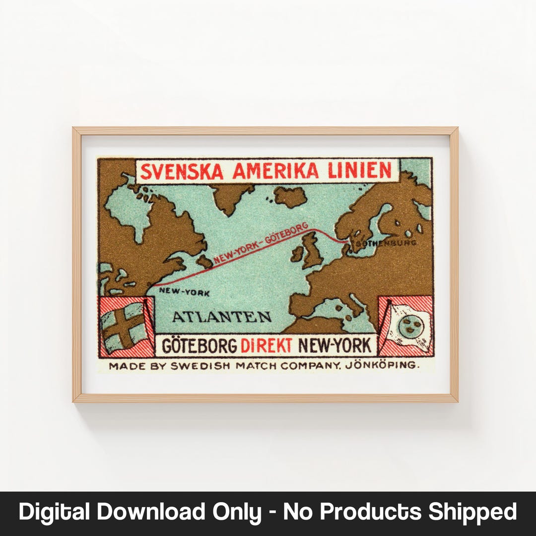 Digital Wall Art - Historic Route Map Print - New York Gothenburg ...