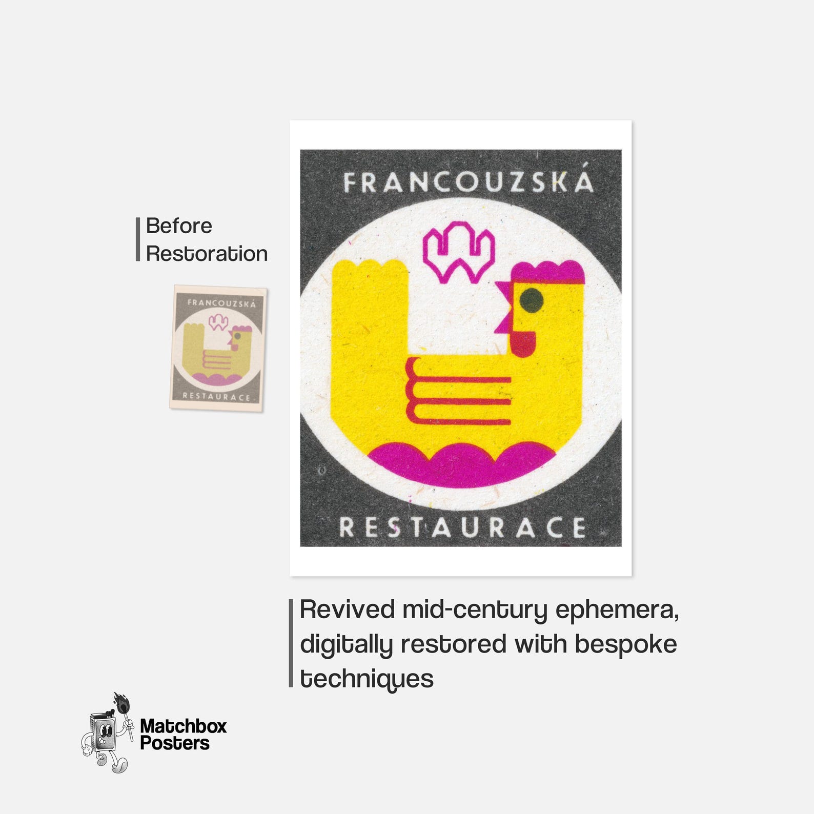French Restaurant - Matchbox Print - Aesthetic Wall Art - Vintage Art ...