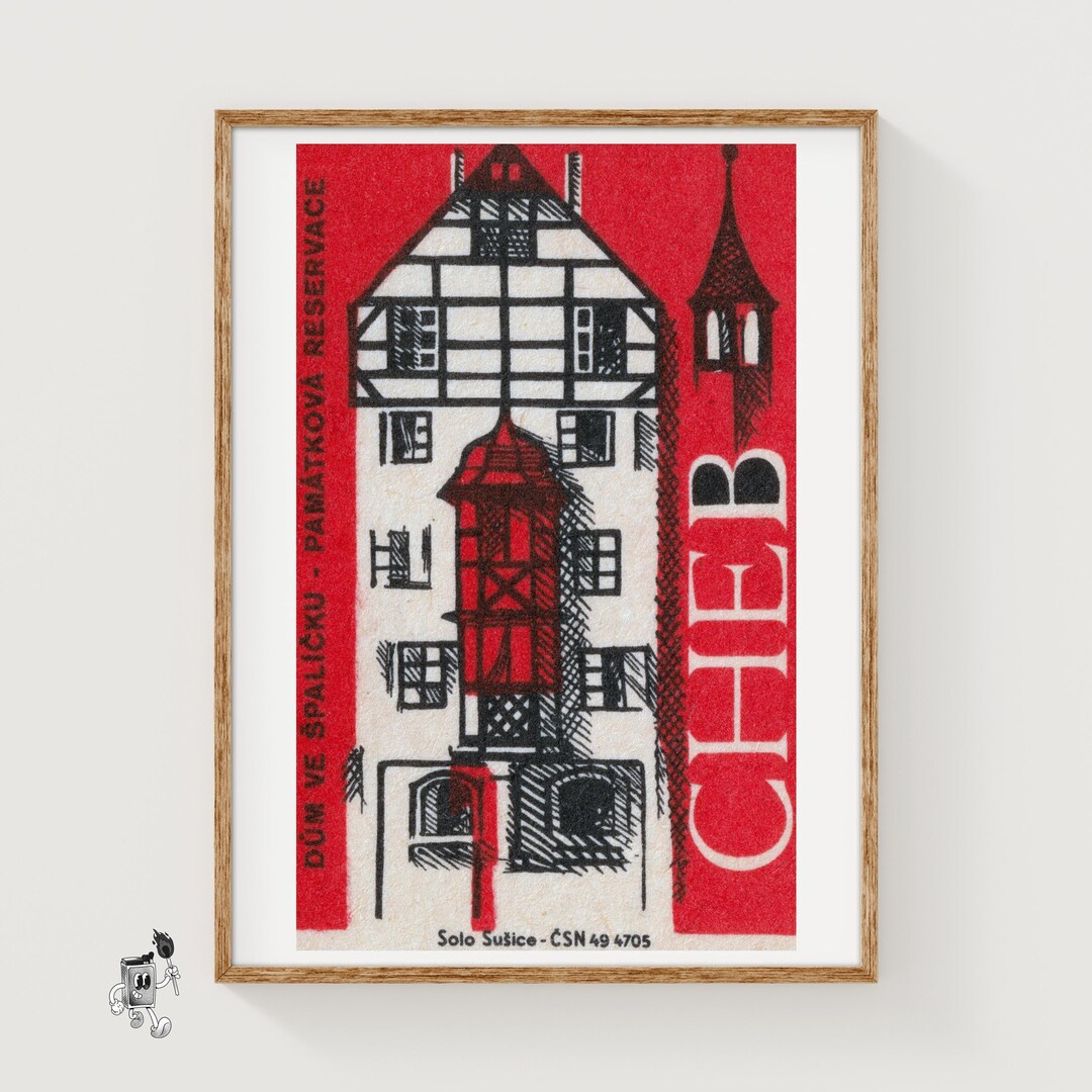 Half-timbered House With Spire - Vintage Czech Matchbox Label Print - Etsy