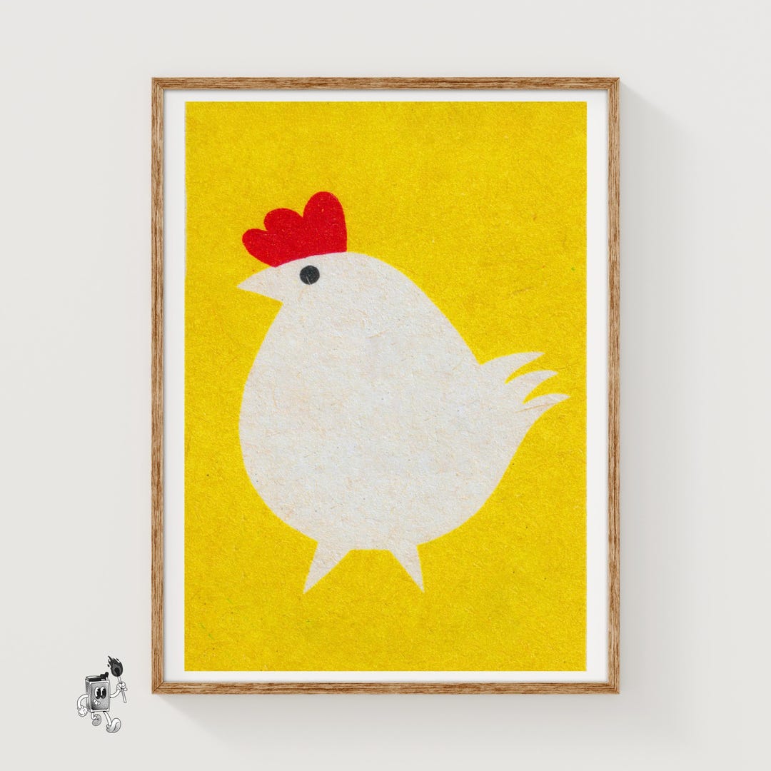 Stylized White Chicken 1960s-70s Matchbox Label - Vintage Art Print - Etsy