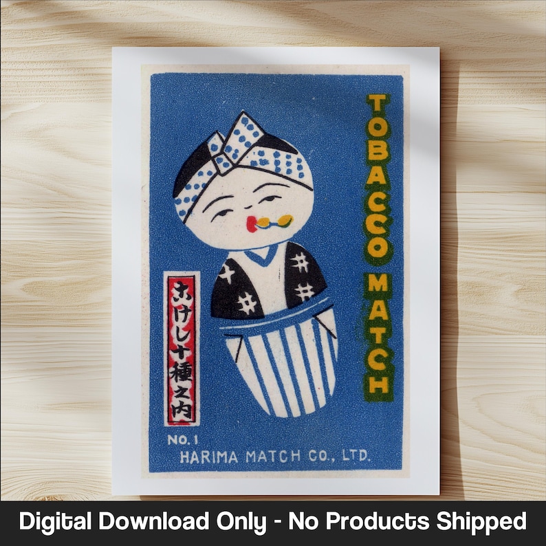 Matchbox Label Art Digital Print - Harima Match Figure With Headband ...