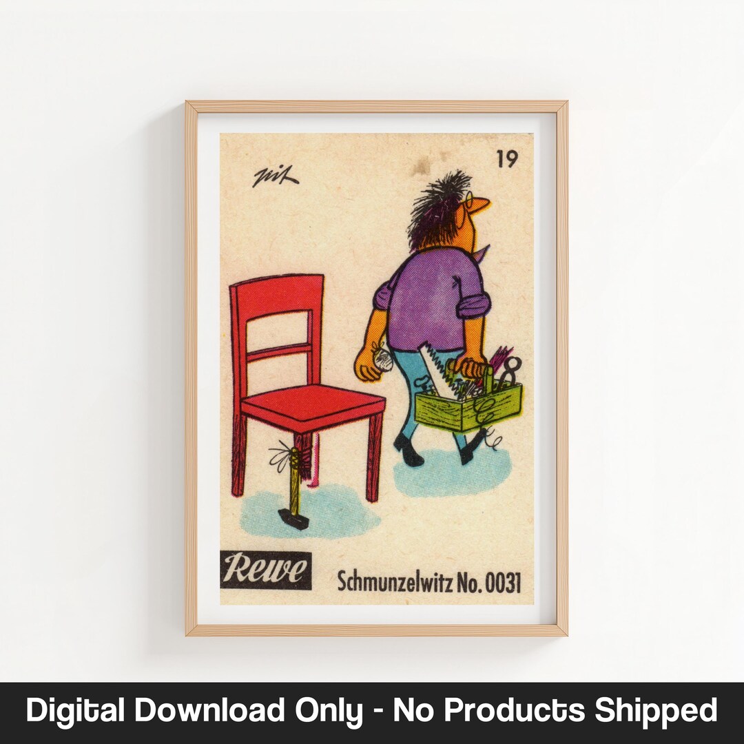Cartoon Character Matchbox Label: Retro Toolbox Chair Illustration ...