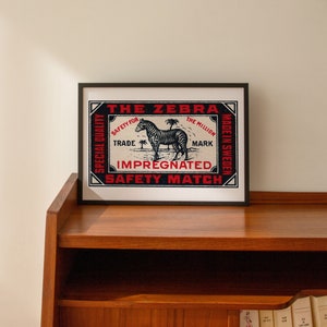 The Zebra Matchbox Print Aesthetic Wall Art Vintage Swedish Art ...