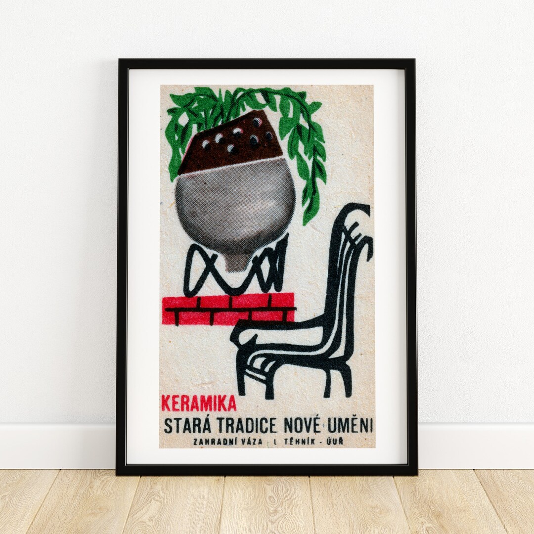Ceramic Flower Pot Matchbox Print Czech Wall Art Vintage - Etsy