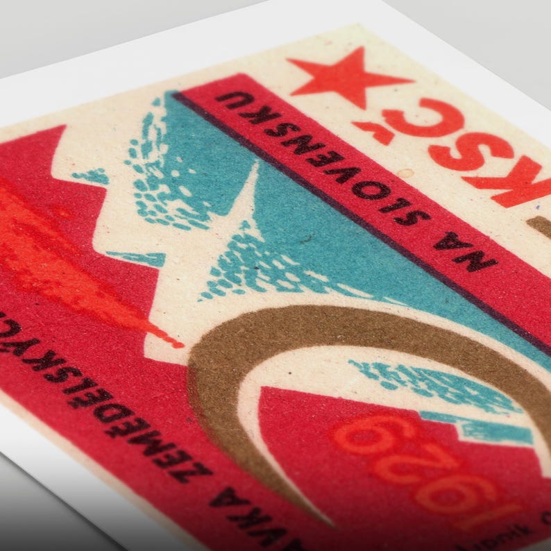 Mountains Hammer and Sickle Slovakia Print: Vintage Matchbox Art, Red ...
