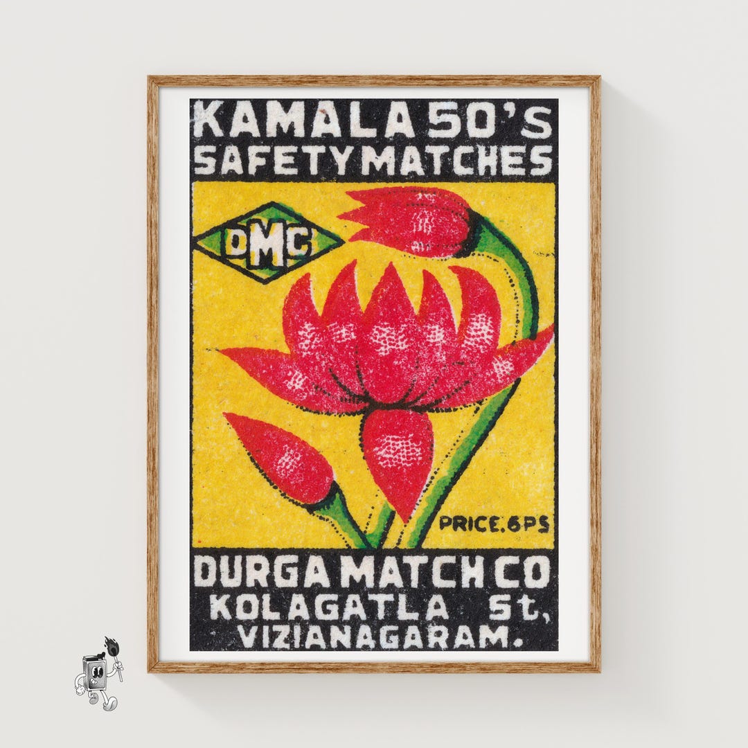 Red Flowers - Matchbox Print - Czech Wall Art - Vintage Czech Art ...