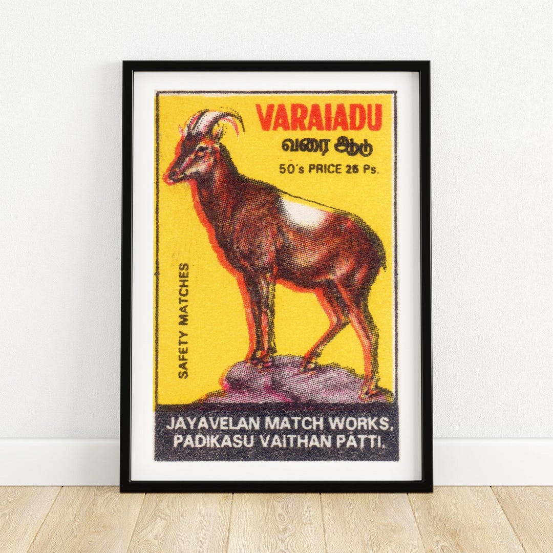 Colorful Indian Matchbox Art Print | Vintage Animal Illustration ...