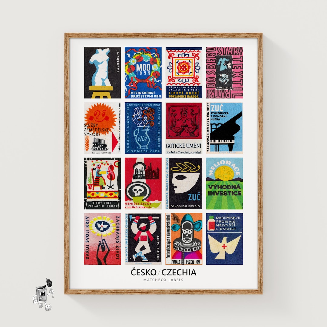 Czech Cultural Matchbox Labels Grid Print, Vintage Ephemera Poster ...
