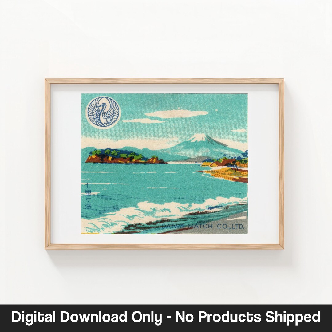 Coastal Landscape Bird Emblem: Turquoise Island Scene - Vintage ...