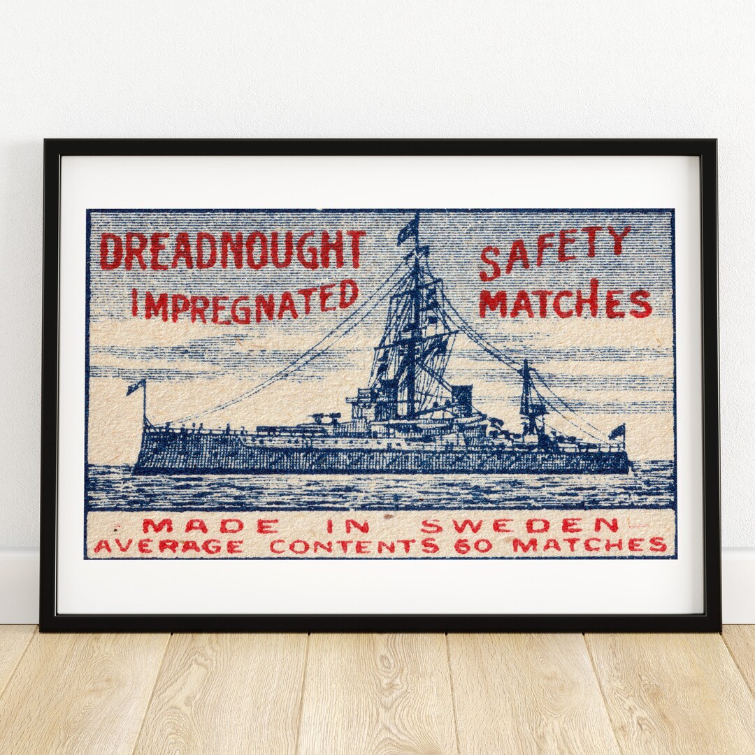 Dreadnought Ship Matchbox Print Aesthetic Wall Art Vintage Swedish Art ...