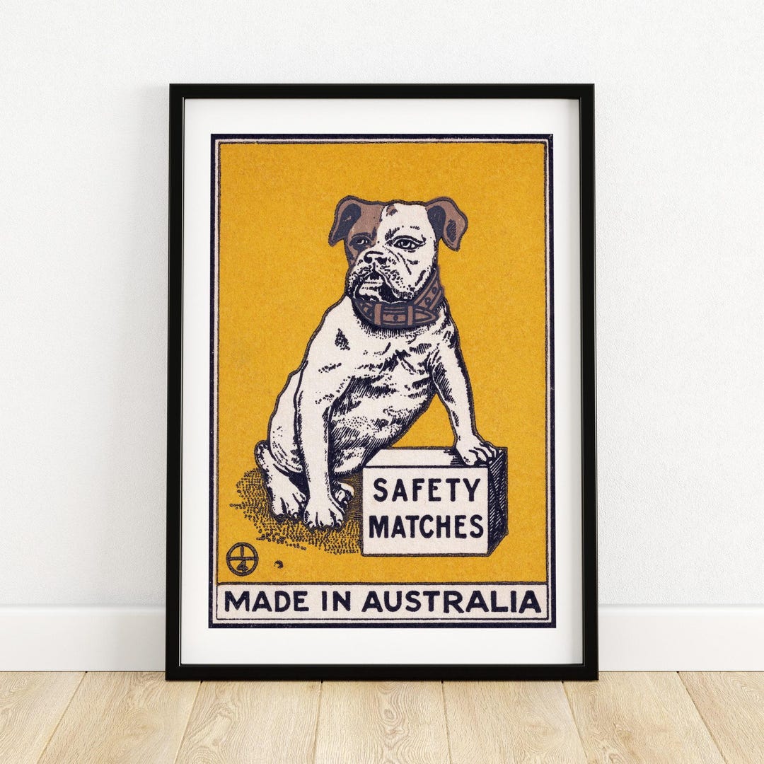 Bulldog Standing on Box Matchbox Print - Australia Wall Art - Vintage ...