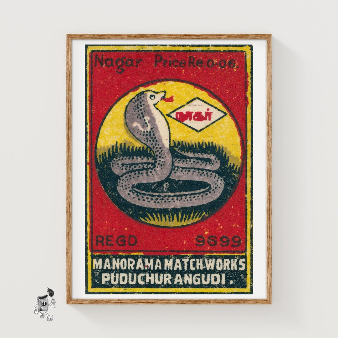 Cobra Snake - Vintage Indian Matchbox Label Print - Etsy