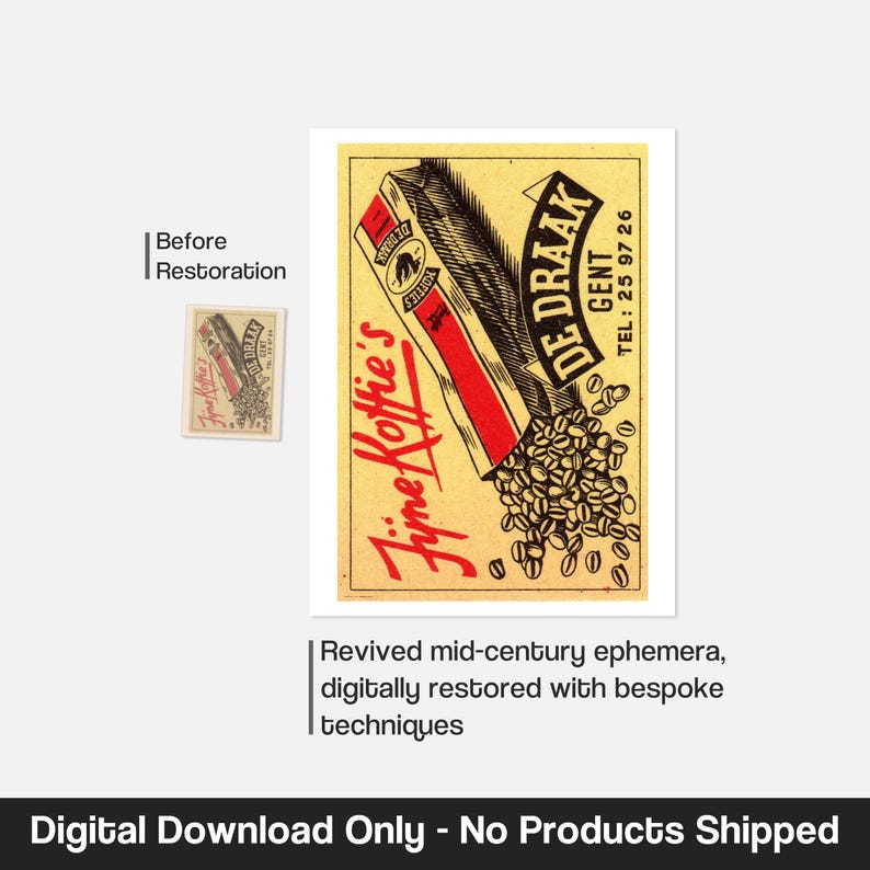 Coffee Packet Gent Matchbox Label: Vintage Red Black Yellow Artwork ...