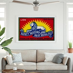 Blue Lion - Matchbox Print - Aesthetic Wall Art - Vintage India Art ...