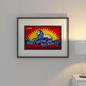 Blue Lion - Matchbox Print - Aesthetic Wall Art - Vintage India Art ...
