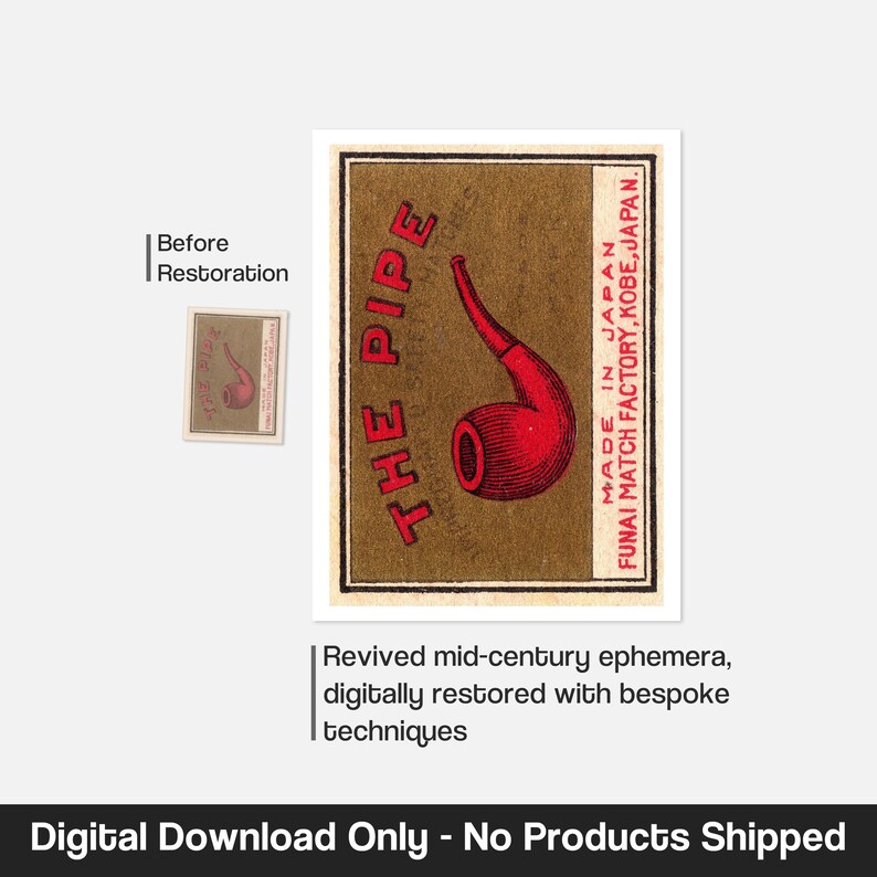 Japan Funai Pipe Red Digital Print - Vintage Matchbox Label Artwork ...