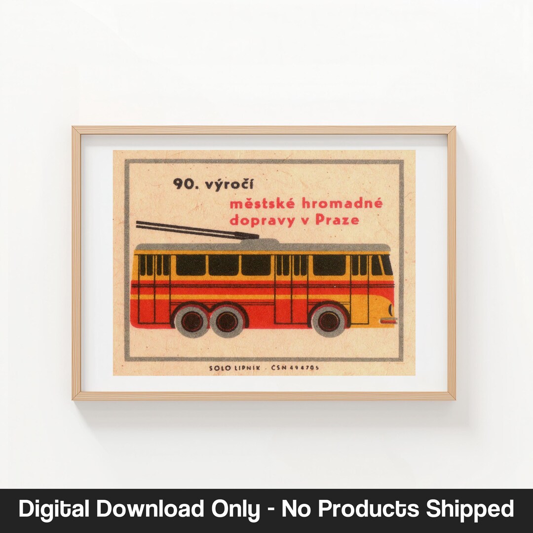 Solo Trolleybus Red Vintage Label - Retro Public Transport Art ...
