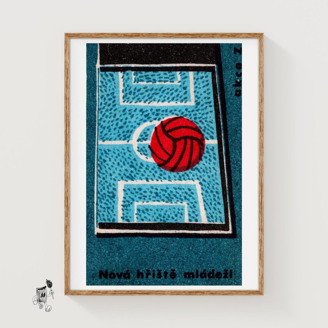 Football Field - Matchbox Print - Czech Wall Art - Vintage Czech Art ...