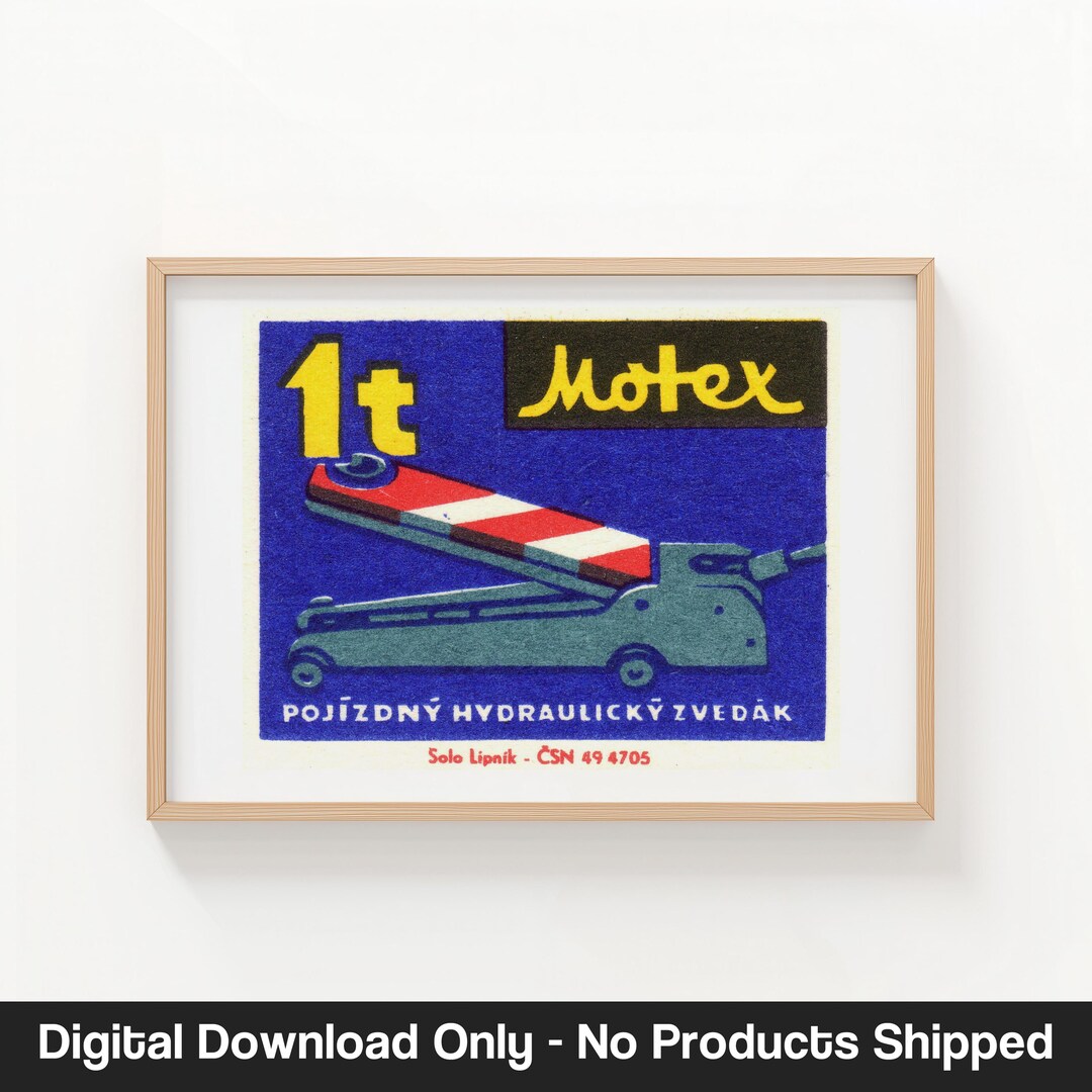 Hydraulic Jack Vintage Matchbox Label: Green and Red Illustration ...