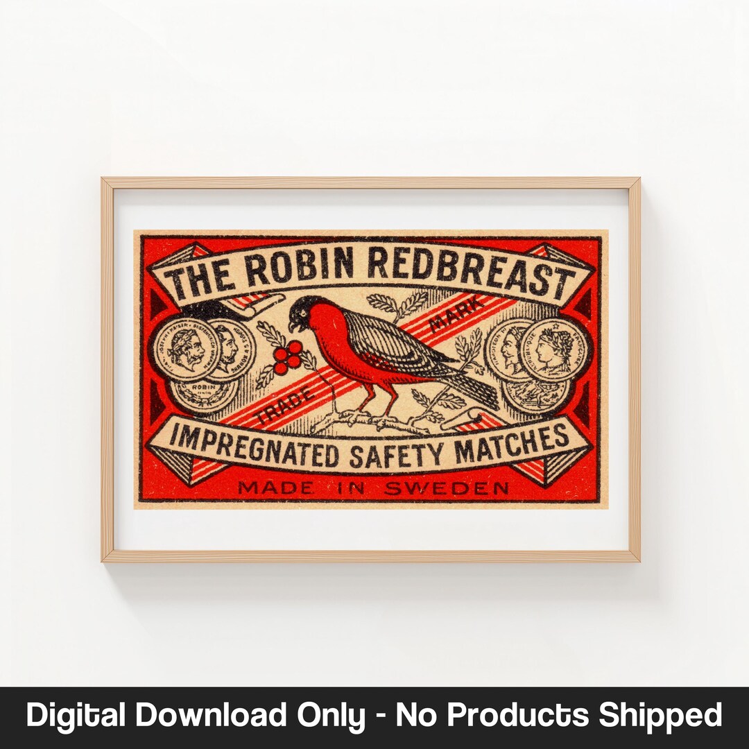 Bird Berries Sweden Vintage Matchbox Art: Robin Redbreast Design ...