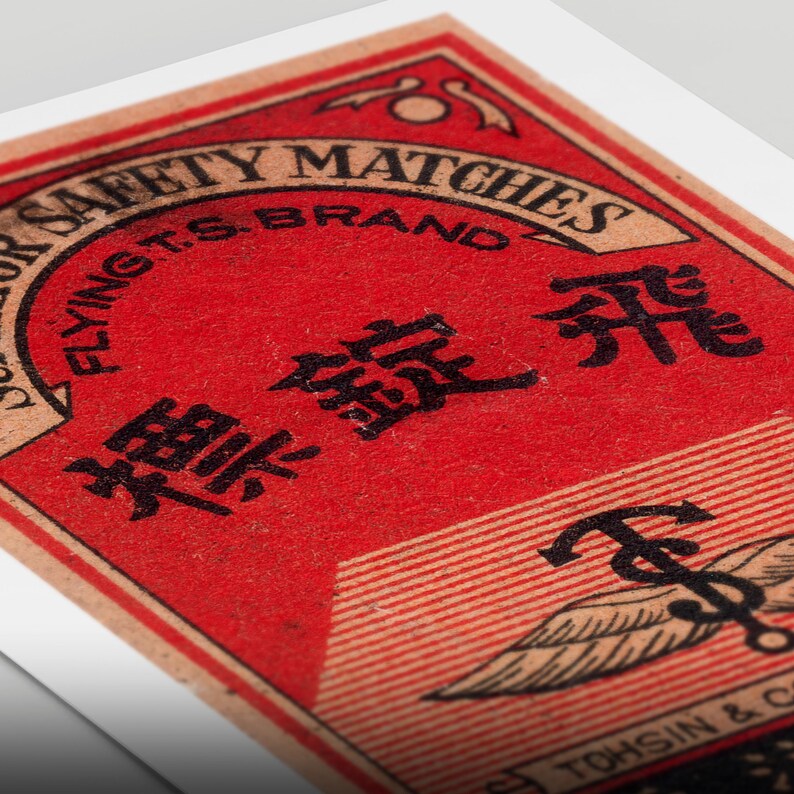 Wings T.S. Flying Brand Matchbox Label: Retro Red and Cream ...