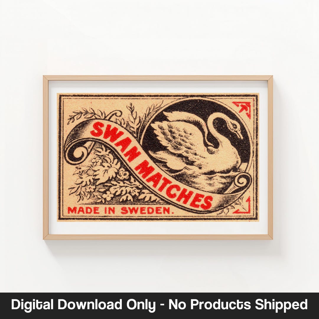Swan Sweden Red Digital Art Print: Faded Vintage Match Label - Hand ...