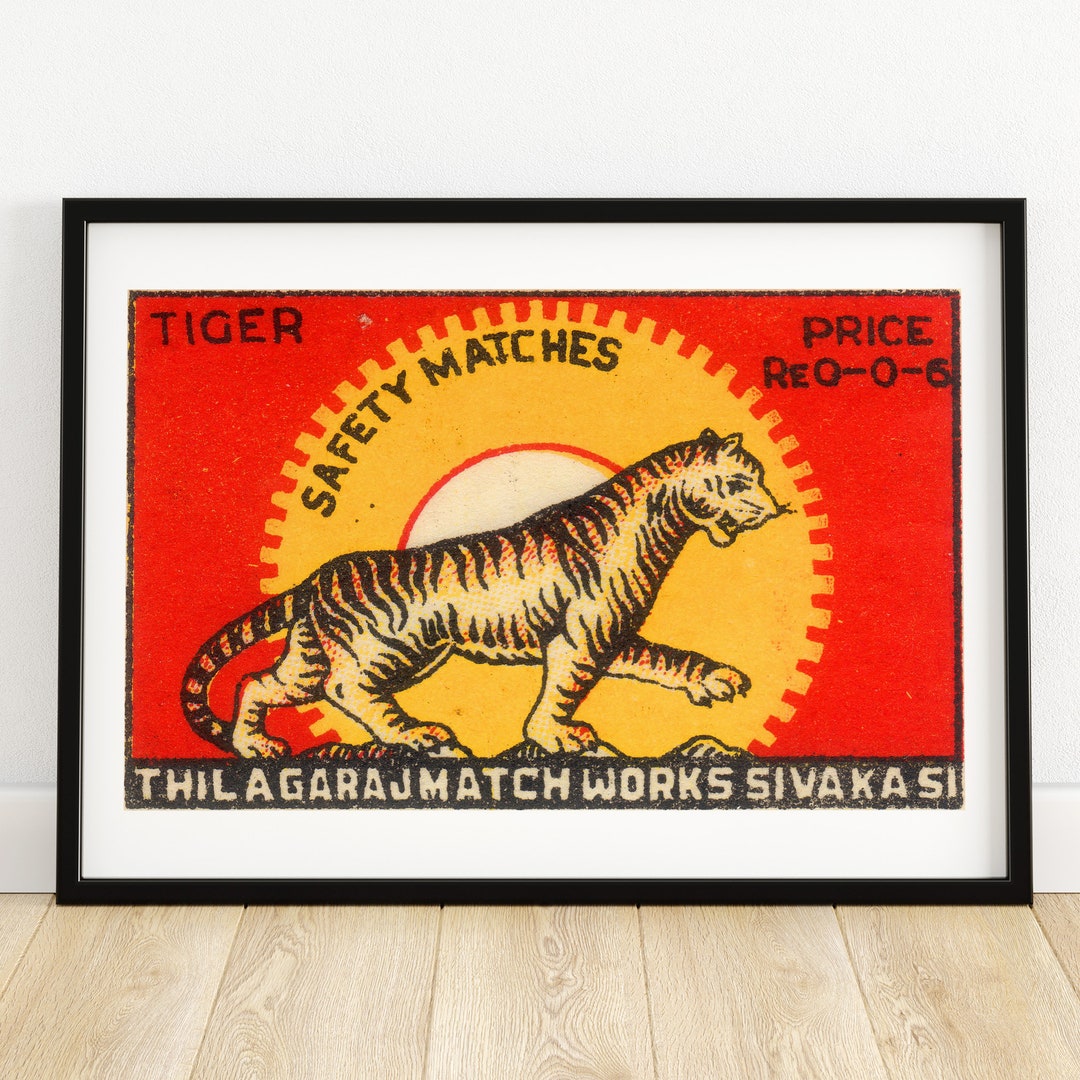 Walking Tiger Matchbox Print A4 Size India Wall Art Vintage India Art ...