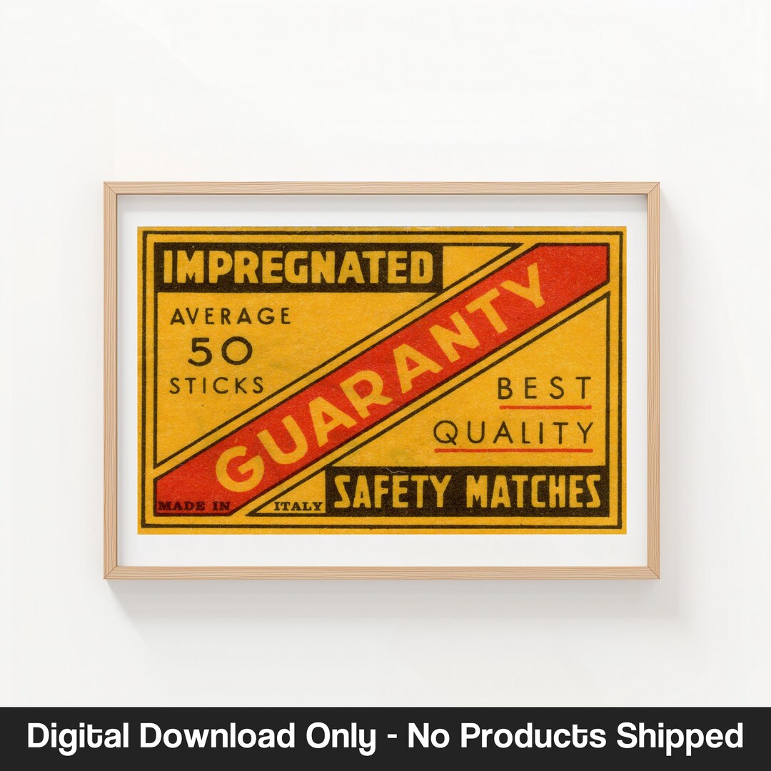 Italy Vintage Matchbox Label - Retro Digital Print - Yellow Red Black ...