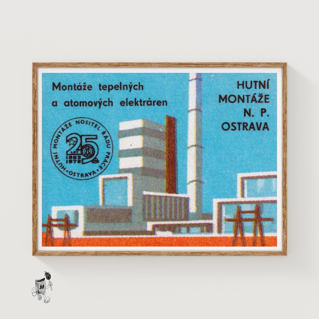Nuclear Power Plant - Vintage Czech Matchbox Label Print - Etsy